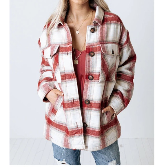 Fabutiq | Jackets & Coats | Red Plaid Shacket Sherpa Lined | Poshmark